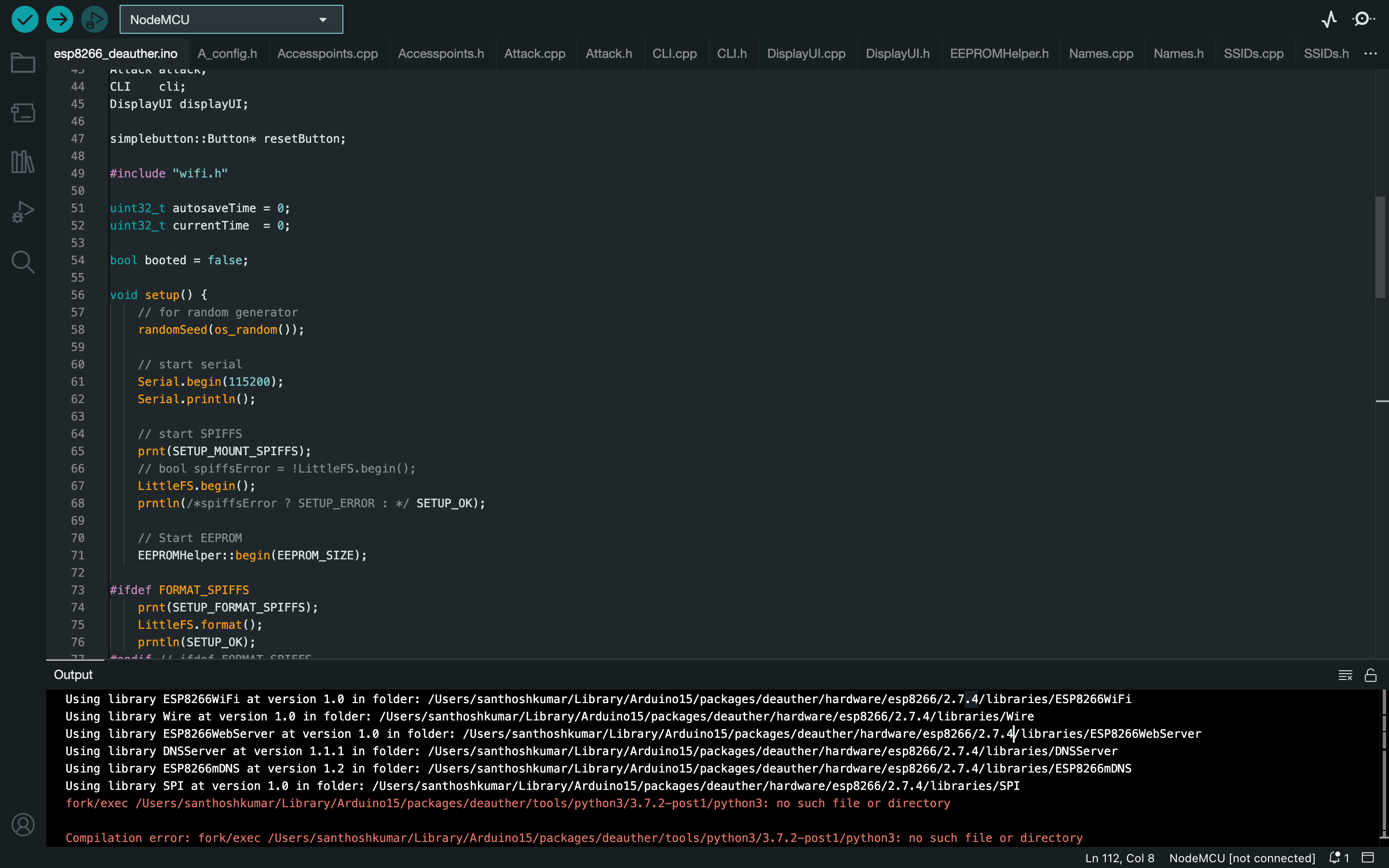 Compilation Error · Issue #1658 · SpacehuhnTech/esp8266_deauther · GitHub