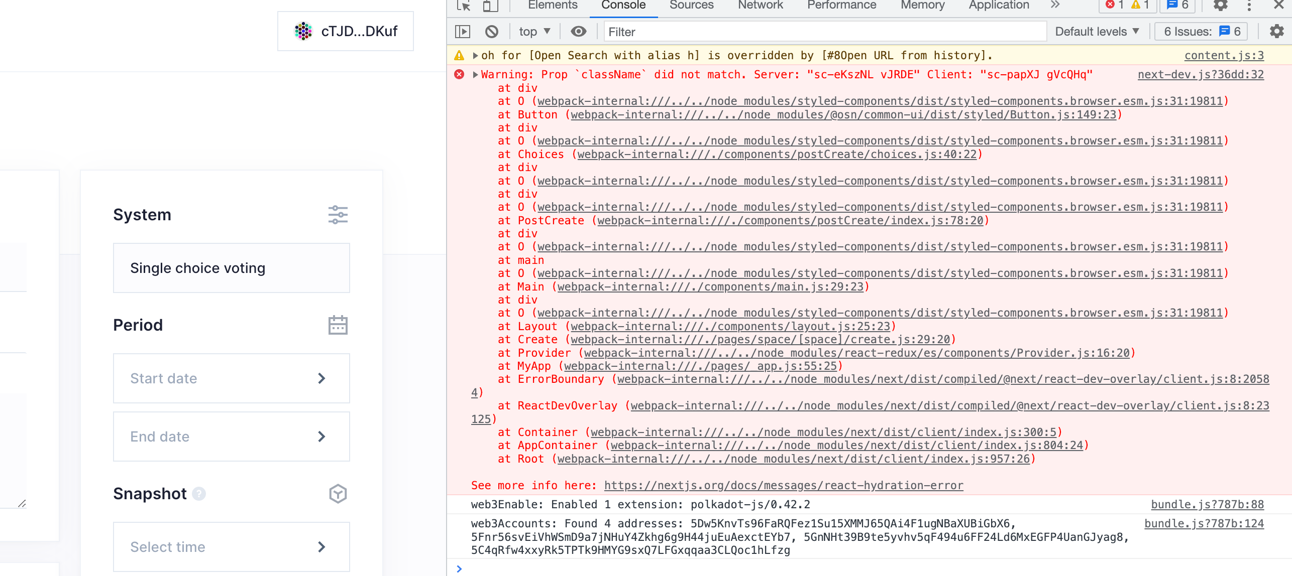 console SSR CSR not match warning · Issue #730 · opensquare-network ...