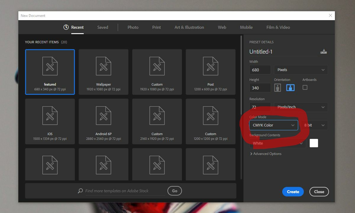 photopea Feature Request: Select color mode when creating a new file