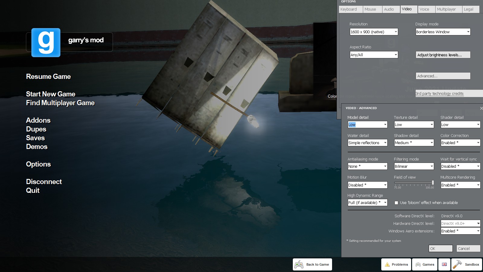 Setting water detail to Simple reflections or Reflect world doesn't work and keeps Reflect all ...