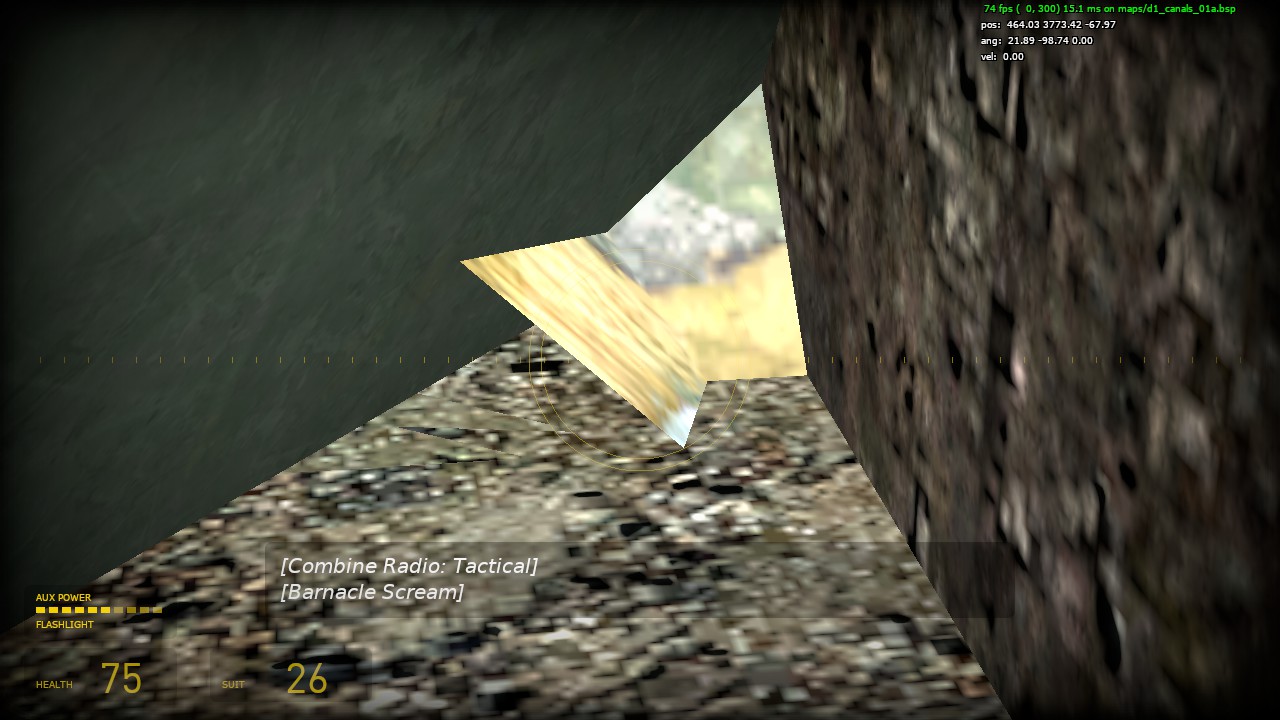 [HL2] Texture clipping on ground in angle between green train and wall, closest to first ...