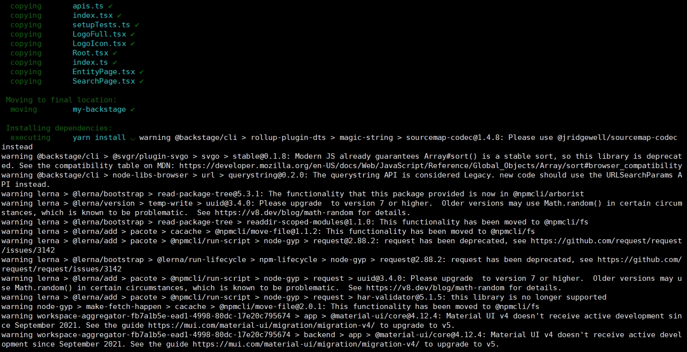🐛 Bug Report: Could not execute command yarn install · Issue #16071 · backstage/backstage · GitHub