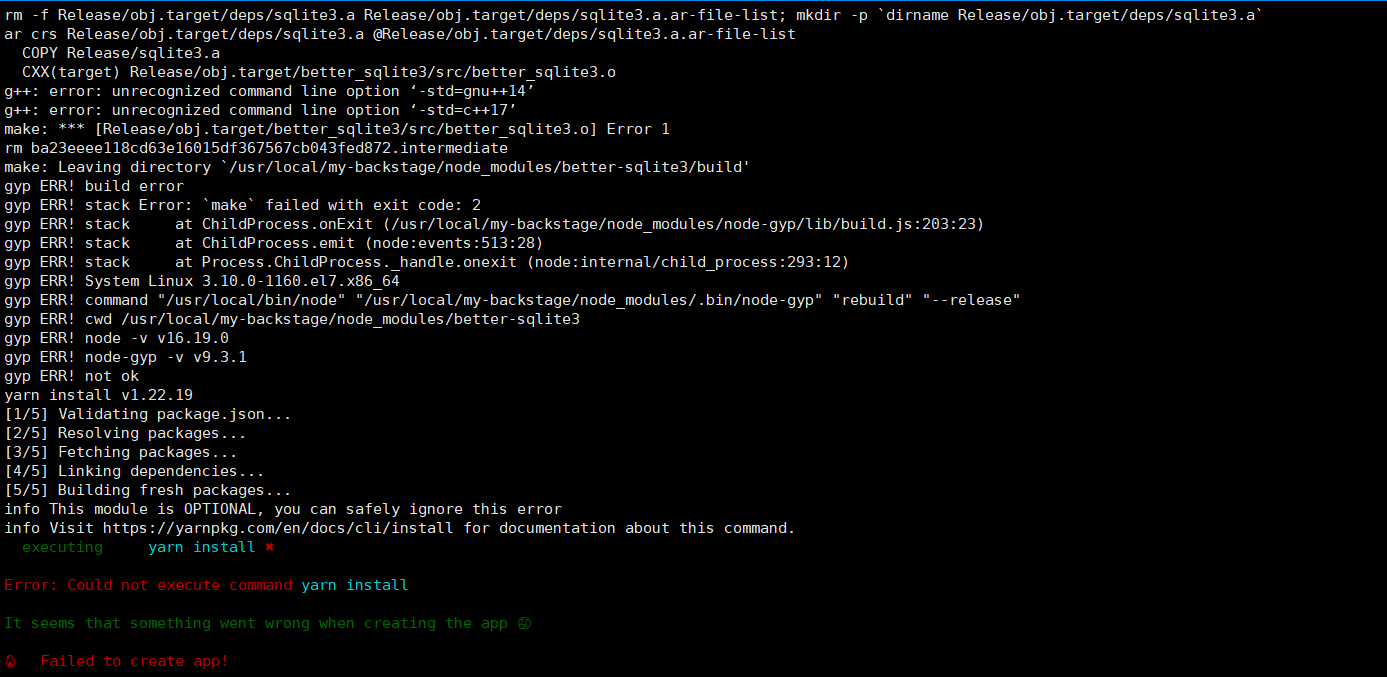 🐛 Bug Report: Could not execute command yarn install · Issue #16071 · backstage/backstage · GitHub