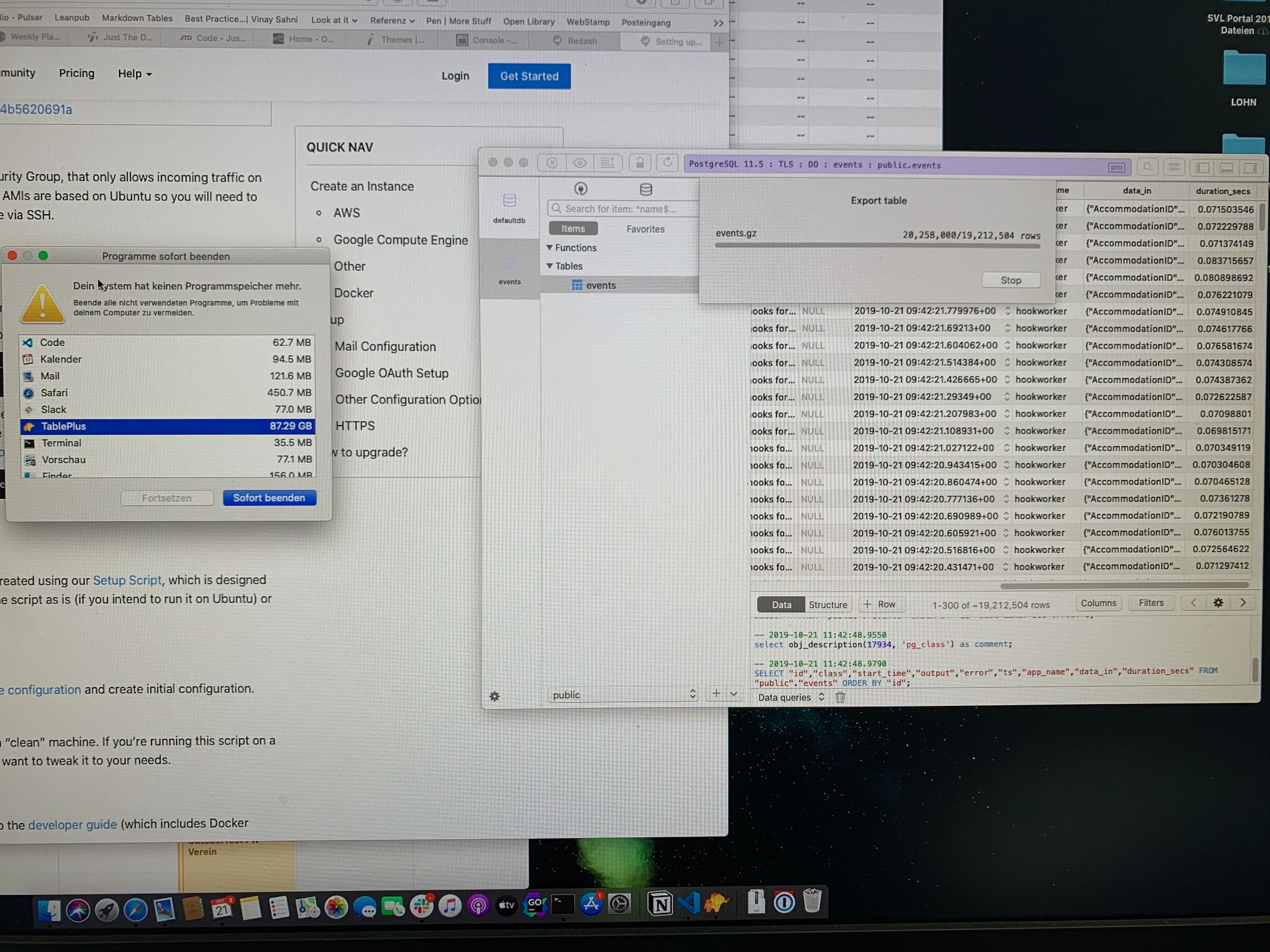 Exporting table with SQL eats up all memory until machine freezes ...