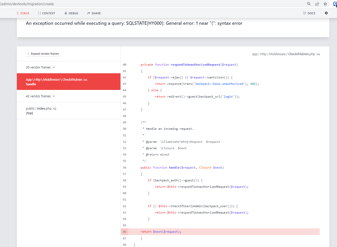 Refresh Install Of Laravelbackpack With Recent Php And Mysql Devtools Not Working · Issue 381 5452