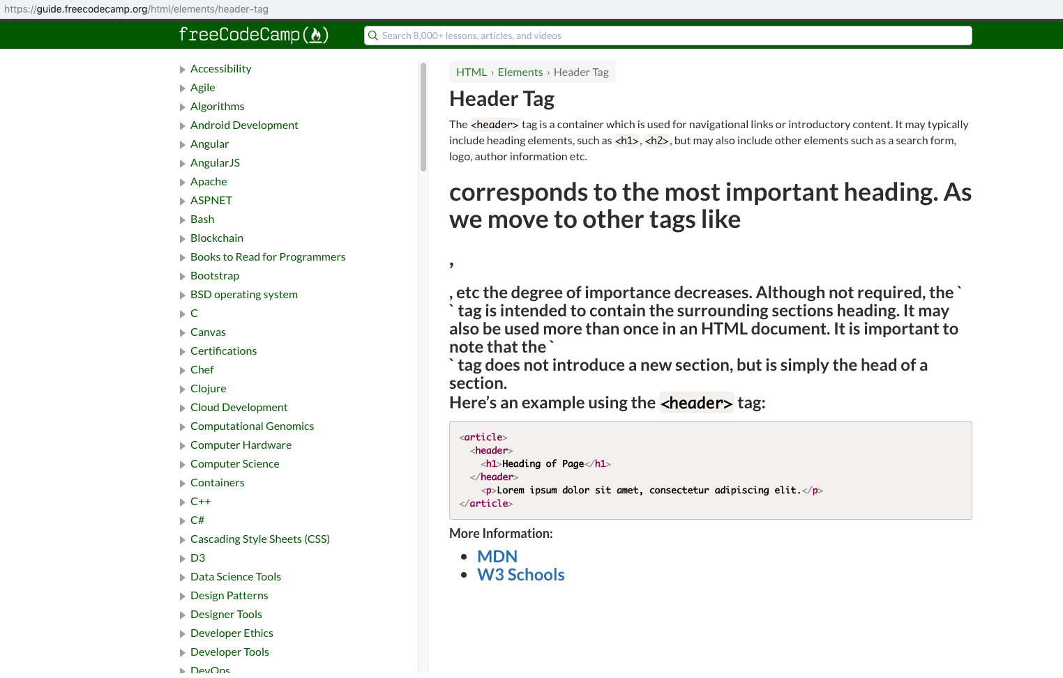 Guide article: header-tag page formatted incorrectly · Issue #34451 · freeCodeCamp/freeCodeCamp ...