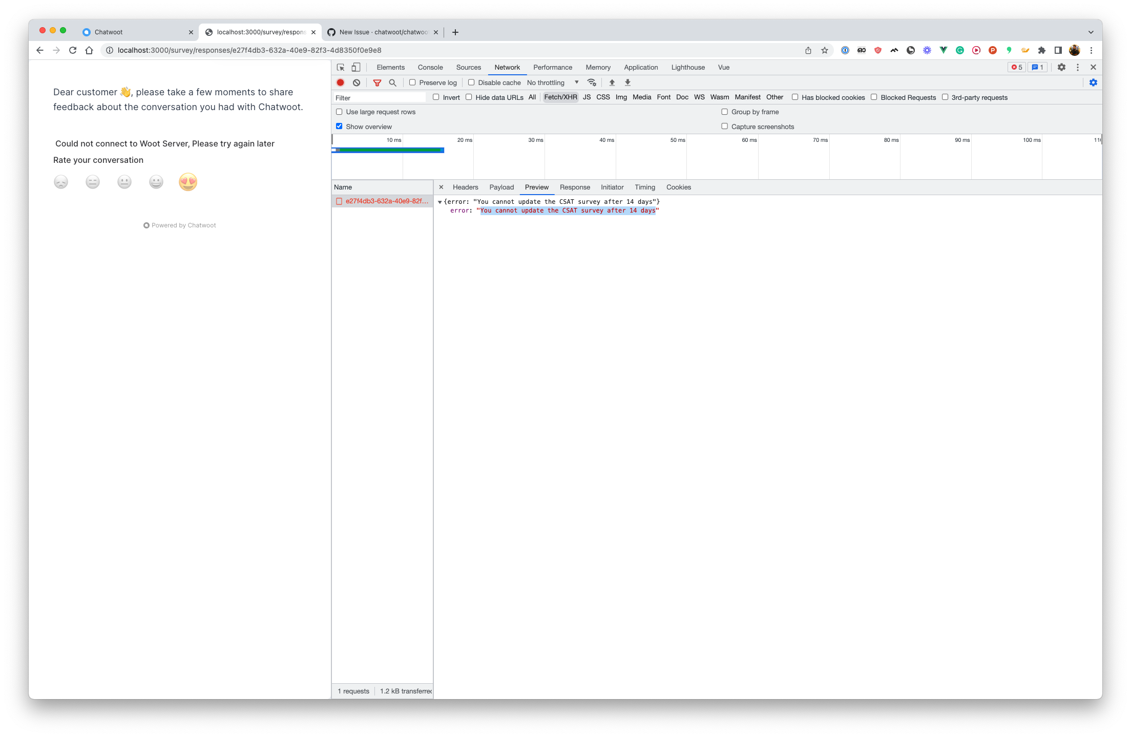 bug: Show meaningful error message if user updating CSAT after 14 days · Issue #5450 · chatwoot ...