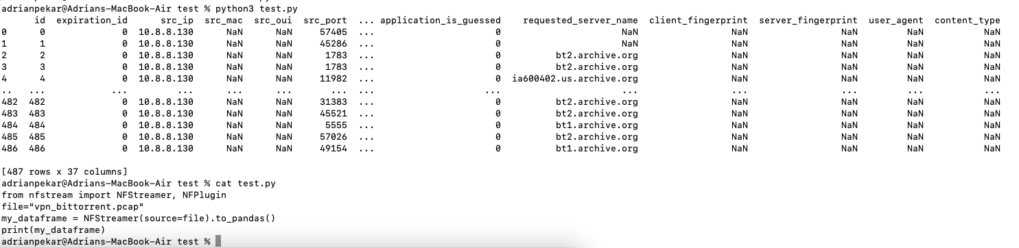 NFStreamer(source=file).to_pandas() return empty dataframe · Issue #104 · nfstream/nfstream · GitHub