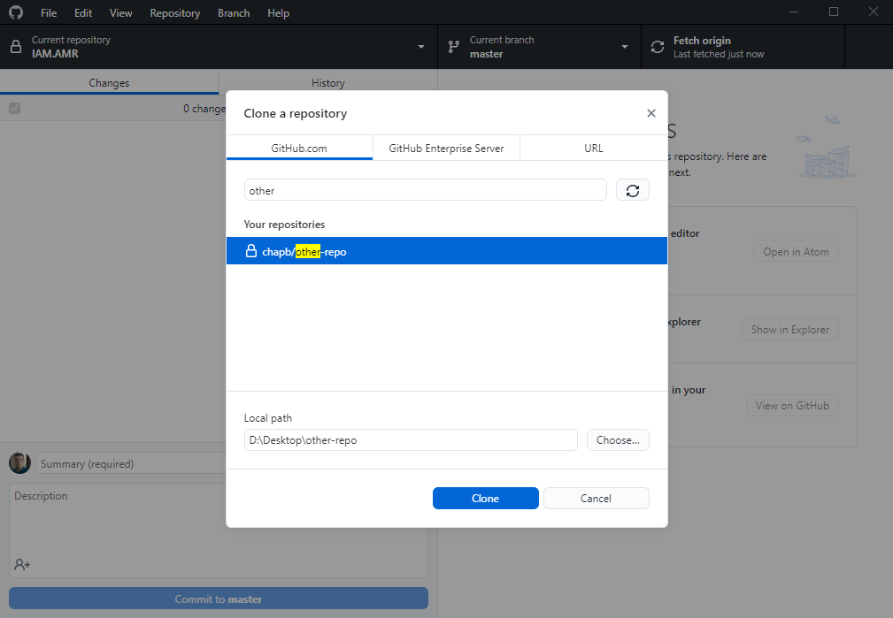 Improve consistency between the local path displayed in the New Repository and Clone Repository ...