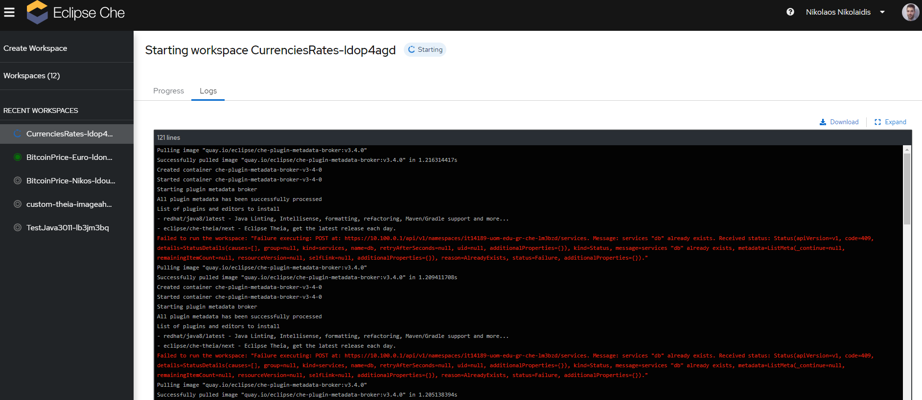 Che error when starting more than one Theia workspaces · Issue #67 · eclipse-opensmartclide ...