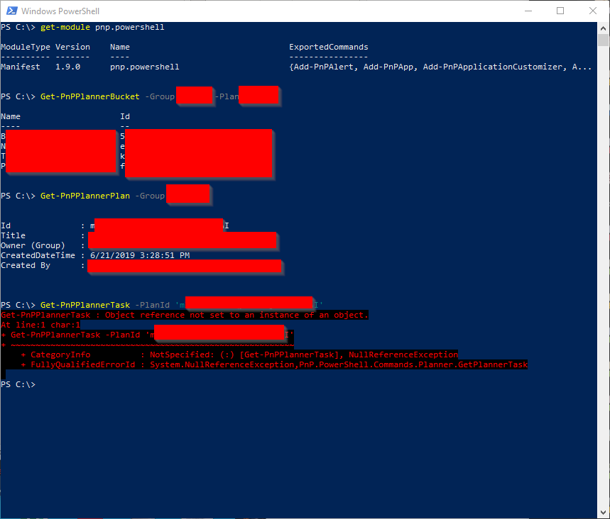 [BUG] Get-PnPPlannerTask : Object reference not set to an instance of an object. · Issue #1592 ...