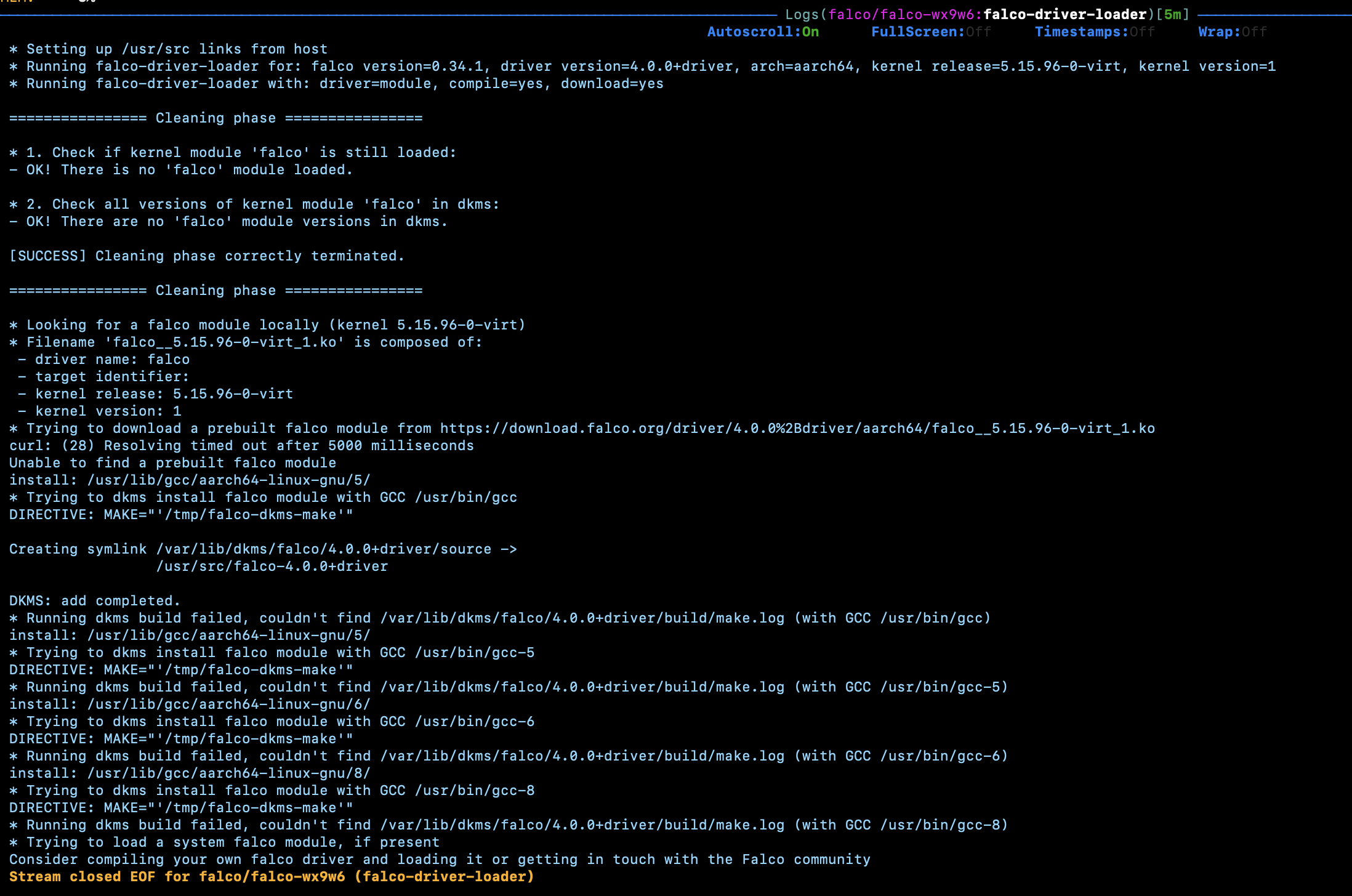 Unable to find a prebuilt falco module 5.15.96 version [missing ...