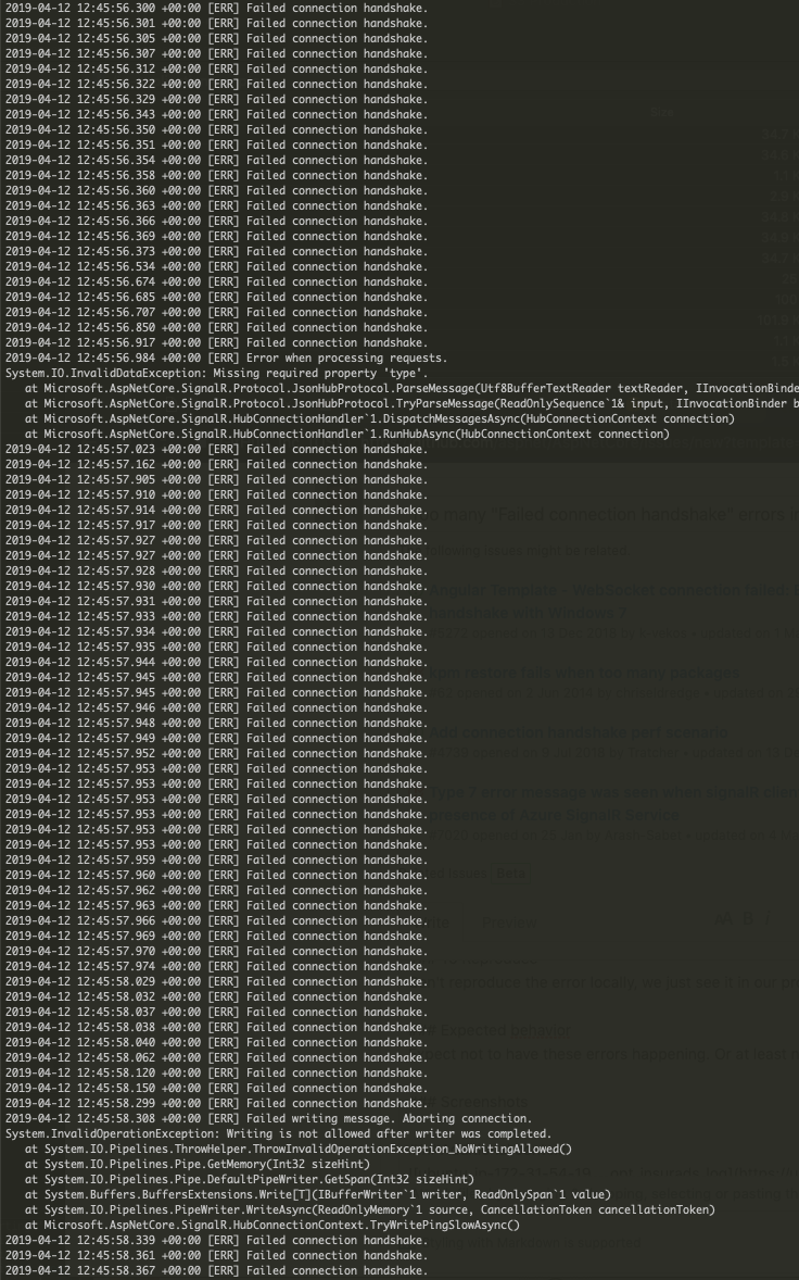 Too Many Failed Connection Handshake Errors In Our Logs · Issue 9327