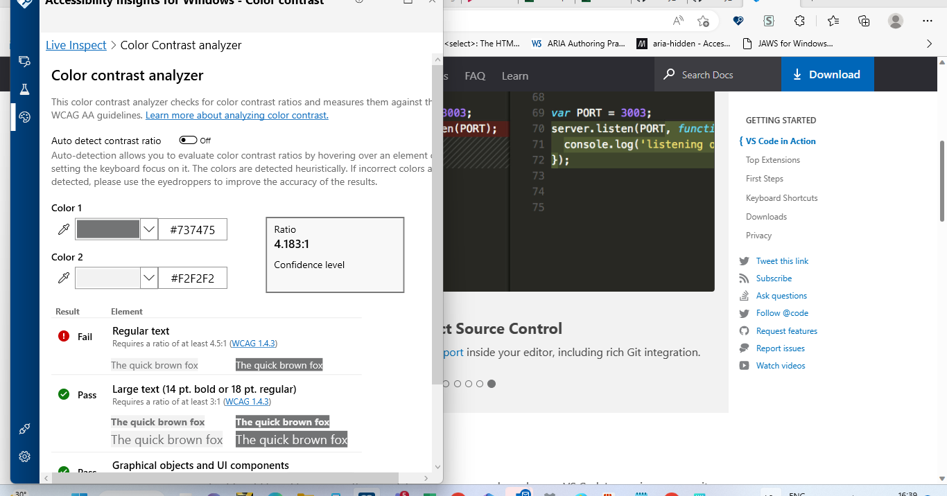 A11y_Visual Studio Code Services_Download_Platform Specific_Color contrast:Color contrast ratio ...