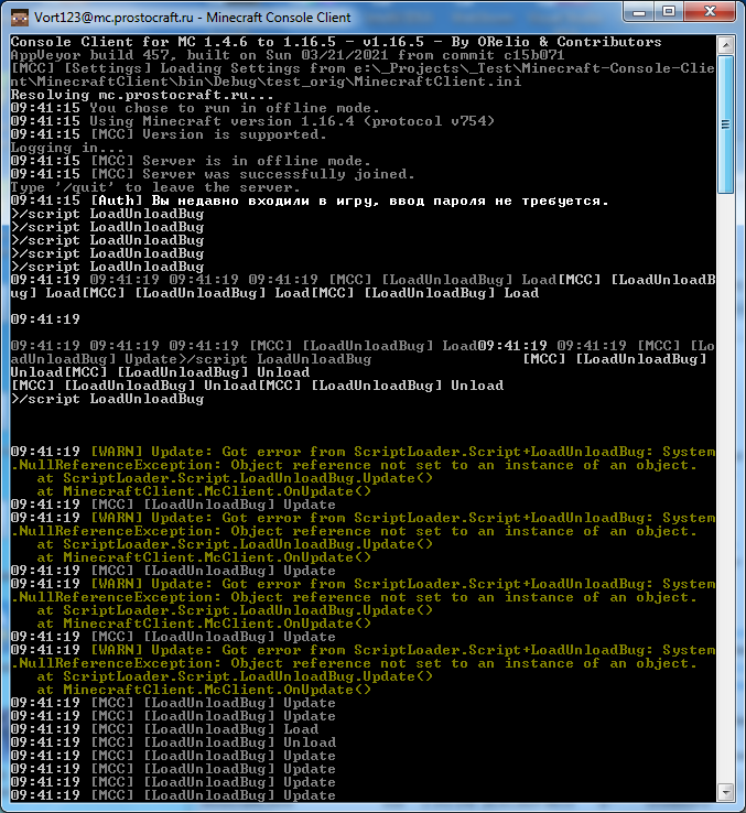 Loading and unloading of bots are unreliable · Issue #1510 · MCCTeam/Minecraft-Console-Client ...