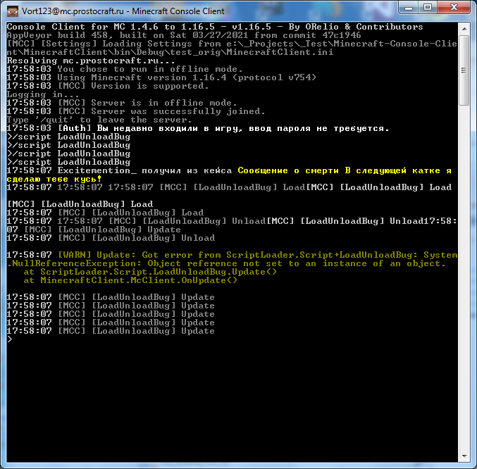 Loading and unloading of bots are unreliable · Issue #1510 · MCCTeam/Minecraft-Console-Client ...