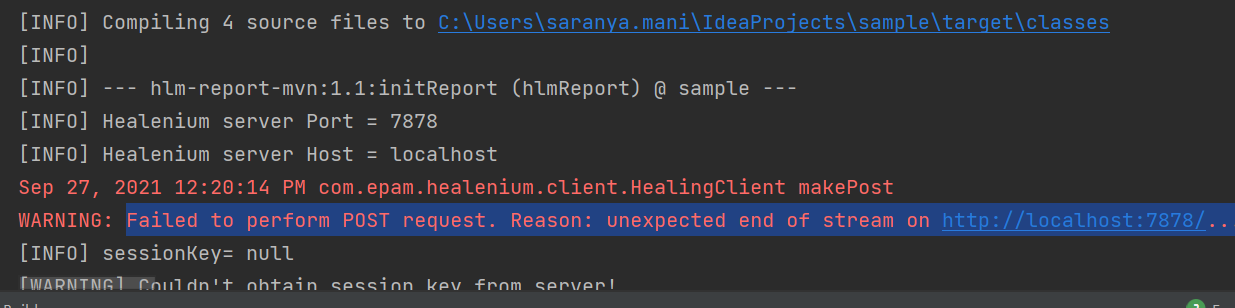 Failed to perform POST request. Reason: unexpected end of stream on http://localhost:7878 ...