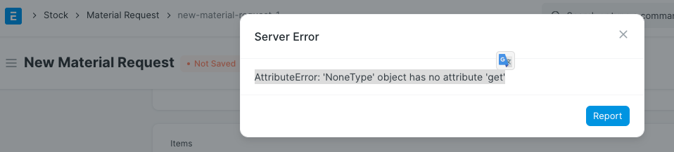 Material Request Has Attributeerror Nonetype Object Has No Attribute