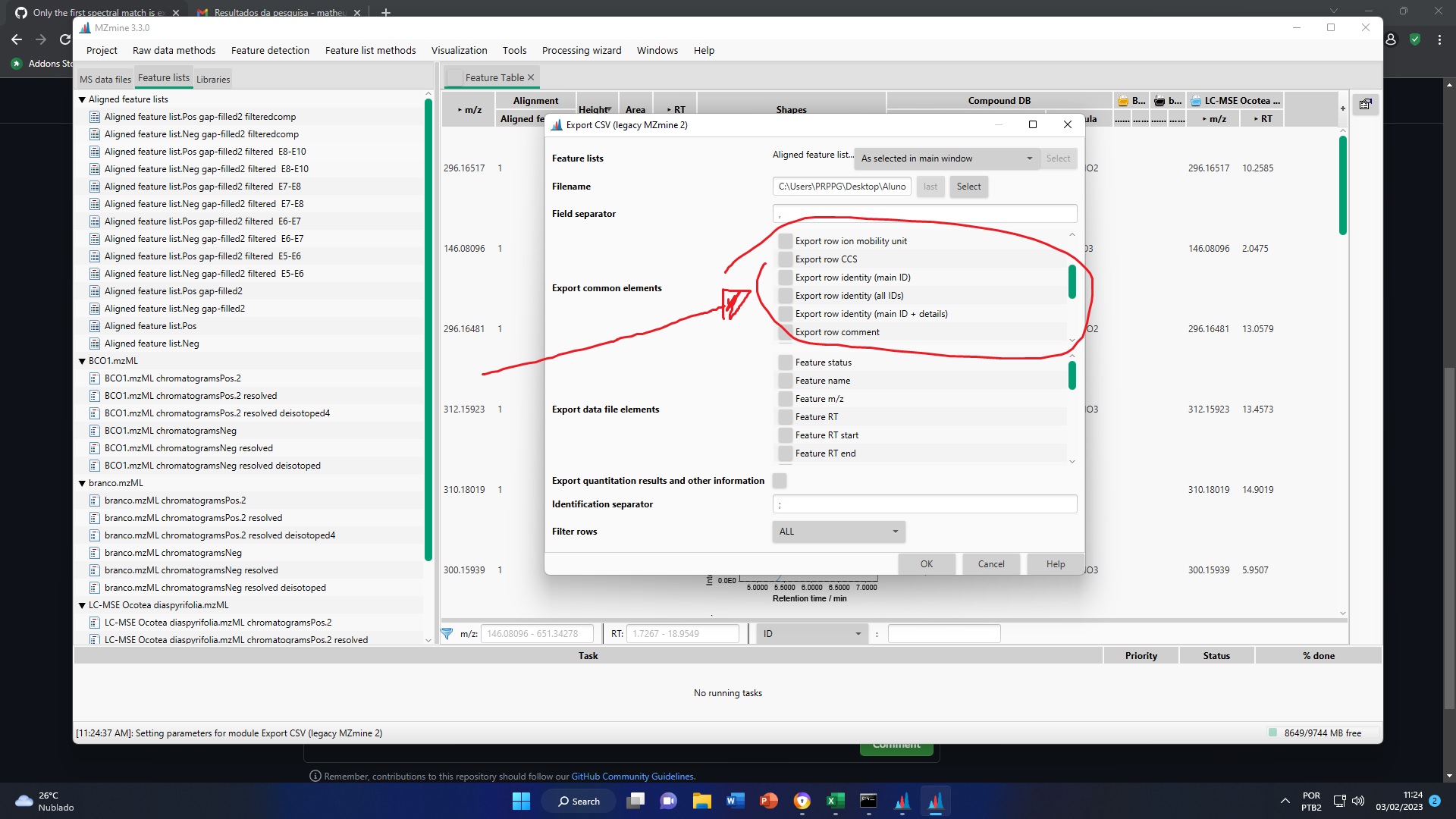 Only the first spectral match is exported using the export to csv ...