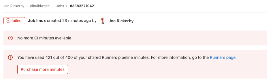 Gitlab Ci Minutes Shortage · Issue 1353 · Pypa Cibuildwheel · Github