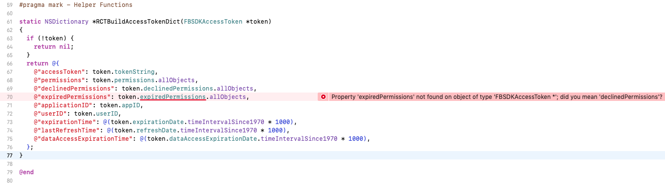 Build Failed with Semantic Issue Property 'expiredPermissions' not found on object of type ...