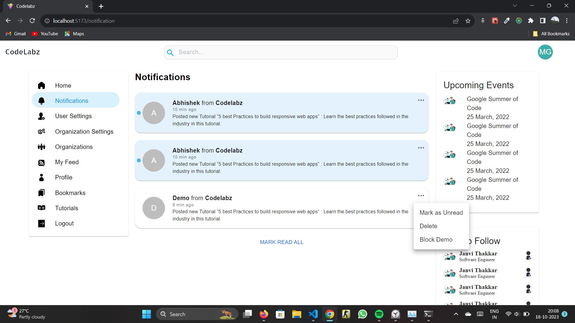 Notification unread and Mark All read Feature request · Issue #907 · scorelab/Codelabz · GitHub