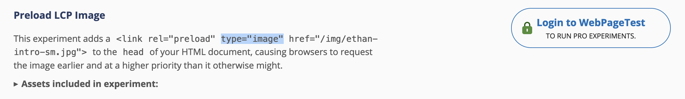 Typo: “Preload LCP Image” experiment references `type="image"`, rather than `as="image"` · Issue ...