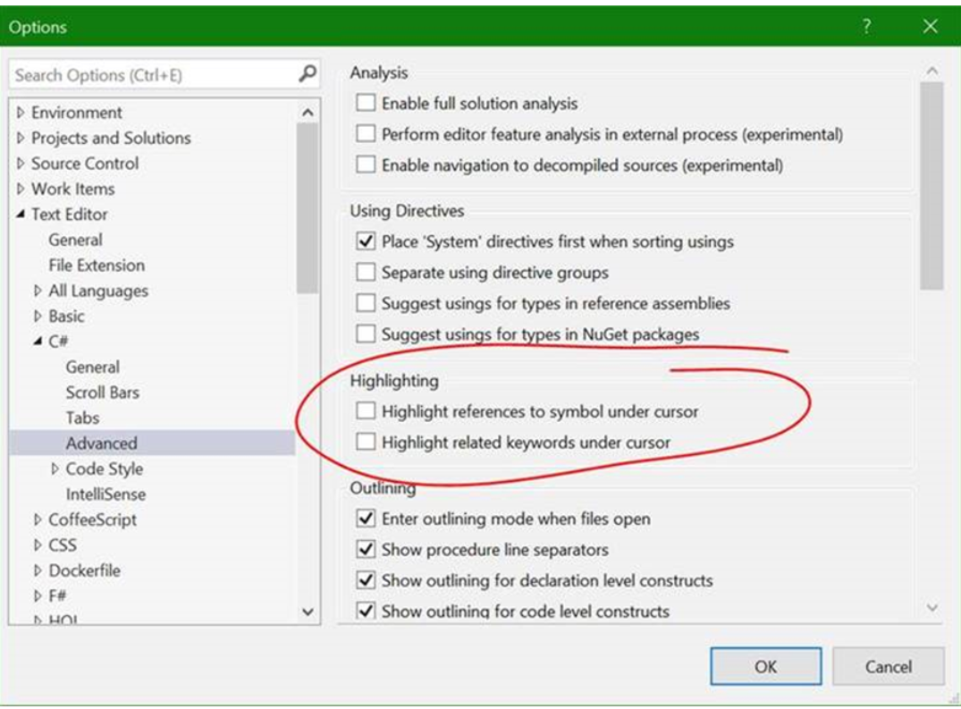 Text Editor setting: Automatic Delimiter Highlighting have no effect in VS2017 · Issue #24052 ...
