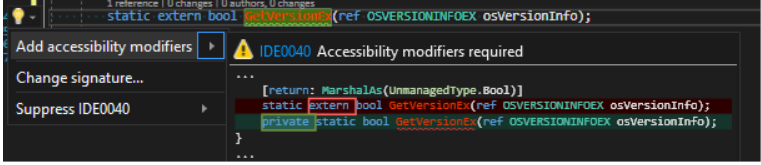 [IDE0040 : Explicit visibility] CodeFix breaks the code · Issue #31108 · dotnet/roslyn · GitHub