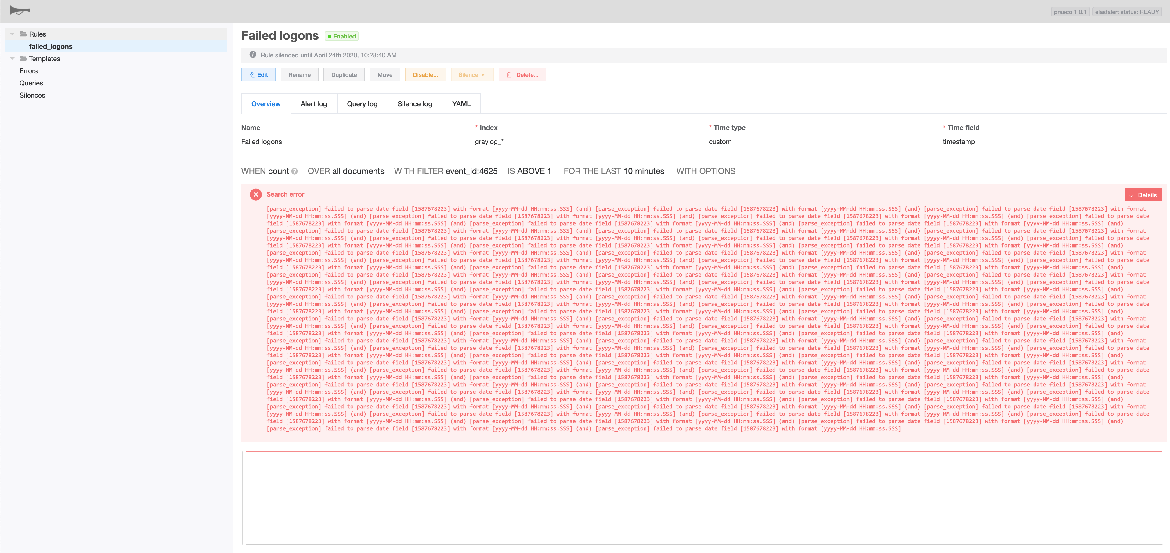 Alerts Working When Rules Manually Modified But Getting Date Field Parsing Errors In Ui · Issue