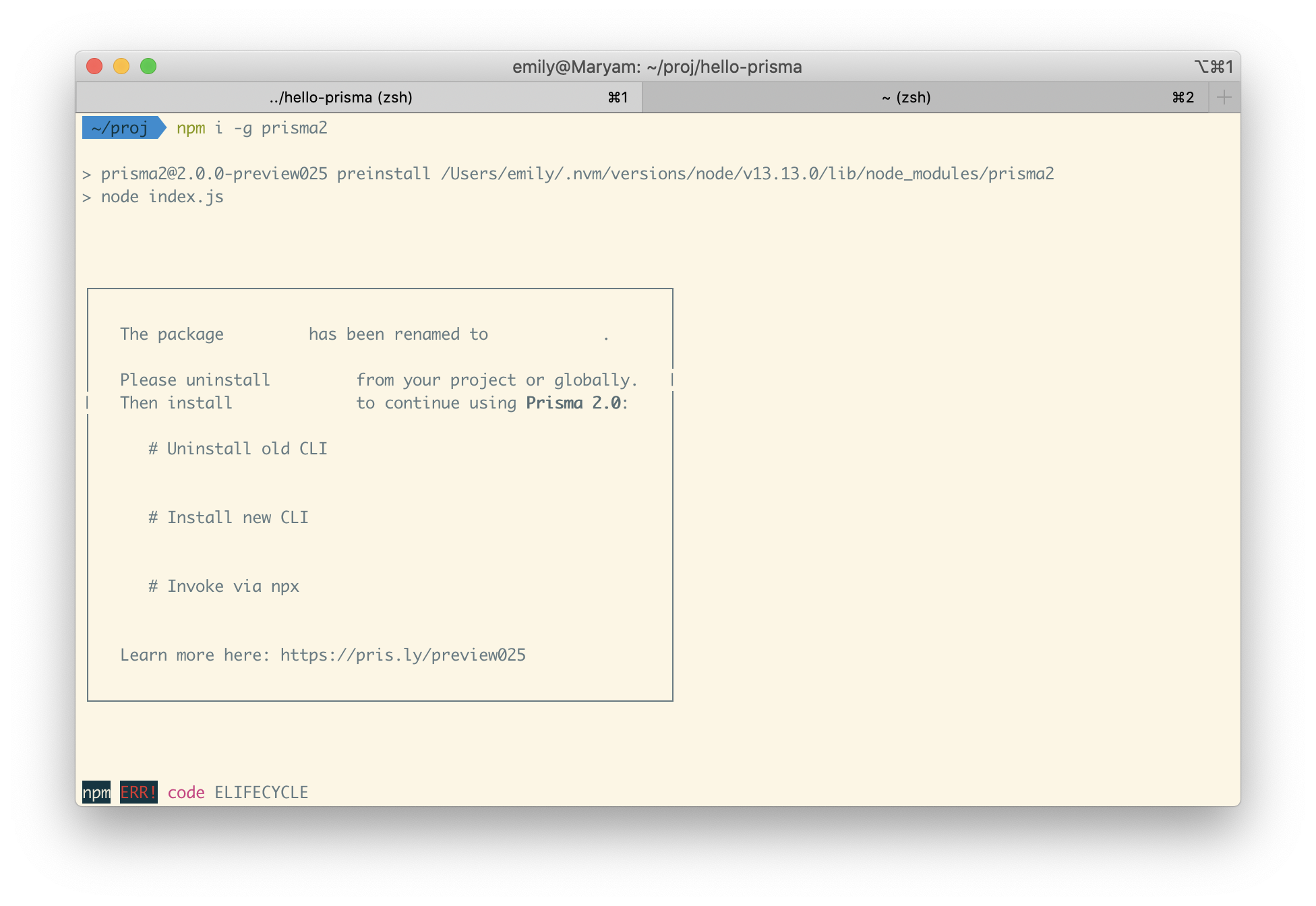 Prisma2 CLI setup message invisible in light terminal themes · Issue #2244 · prisma/prisma · GitHub