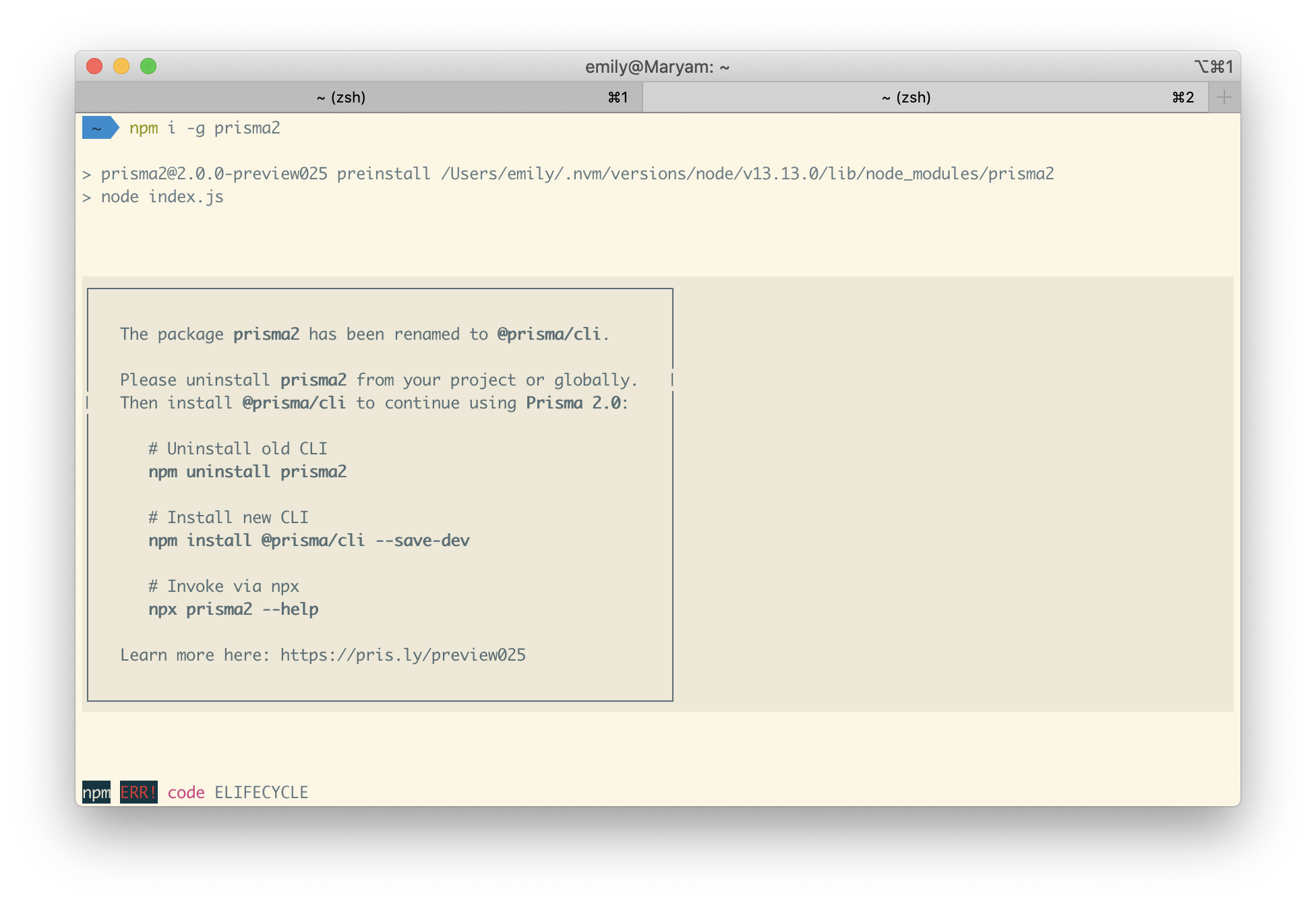 Prisma2 CLI setup message invisible in light terminal themes · Issue #2244 · prisma/prisma · GitHub