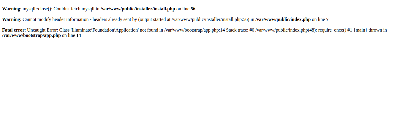 Uncaught Error: Class 'Illuminate\Foundation\Application' not found in /home/mateo/Documents ...