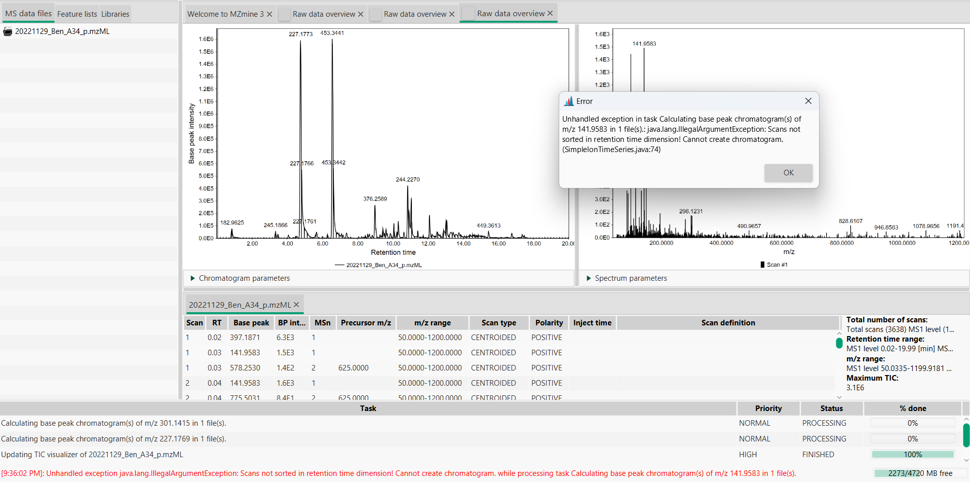 Scans not sorted in retention time dimension (Waters mzML MSE) · Issue #1126 · mzmine/mzmine ...
