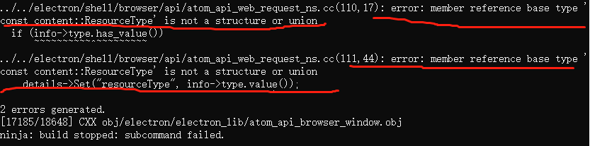 Build Electron source code error by the command “ninja -C out/Debug ...