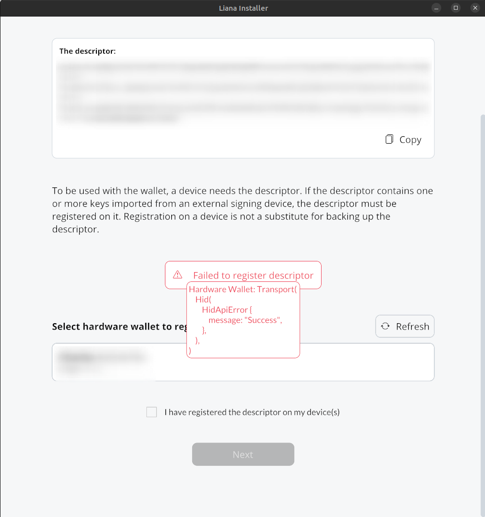 "Failed to register descriptor" message when get HidApiError{message: "success",} · Issue #450 ...
