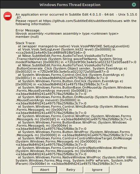 Libvosk error on Linux Mint · Issue #7575 · SubtitleEdit/subtitleedit · GitHub