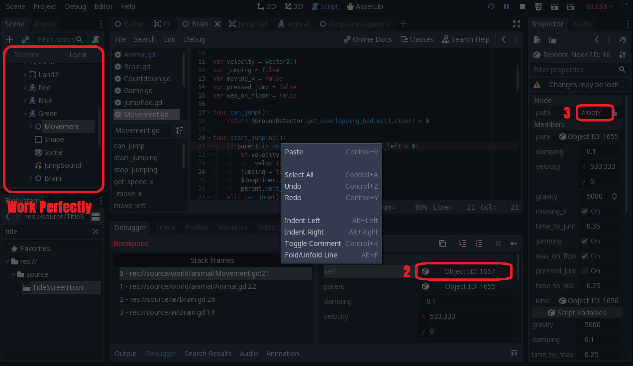 Click on Node/path property in the Debug Inspector darken the editor ...