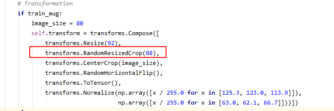 Is transforms.RandomResizedCrop(88) really needed in pretrain stage ...