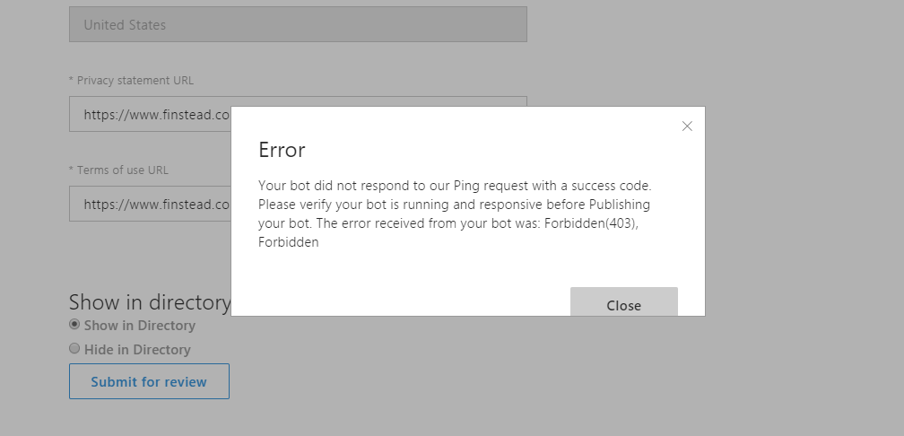 [skype] Botframework Publishing Review Issue · Issue 2988 · Microsoft Botframework Sdk · Github