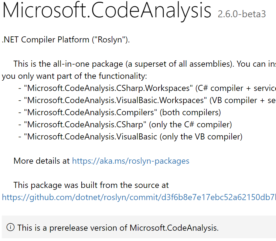 NuGet Microsoft.CodeAnalysis v2.6.0 stable has beta3 suffix in name · Issue #23580 · dotnet ...