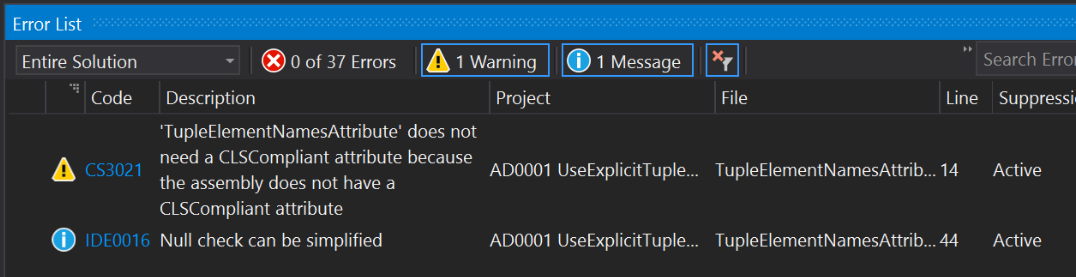 AD0001 NullReferenceException at Microsoft.CodeAnalysis.UseExplicitTupleName ...