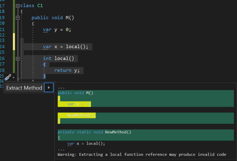 Extractmethod Refactoring Doesnt Work Properly When Selection Includes A Local Function · Issue 8940