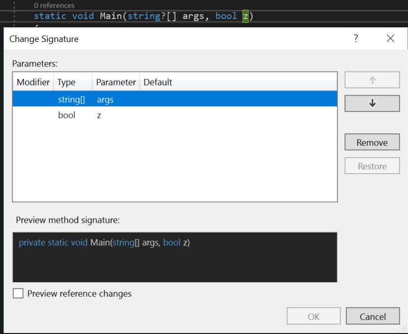 ChangeSignature isn't aware of nullability · Issue #30315 · dotnet/roslyn · GitHub
