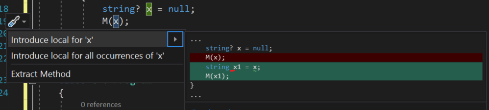 IntroduceLocal isn't aware of nullability · Issue #30318 · dotnet/roslyn · GitHub