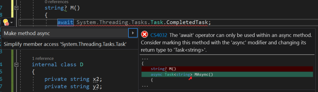 MakeMethodAsync isn't aware of nullability · Issue #30325 · dotnet/roslyn · GitHub