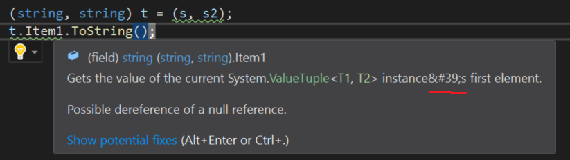 Doc Comment On Valuetuple Item1 Displays Incorrectly · Issue 28593 · Dotnet Runtime · Github