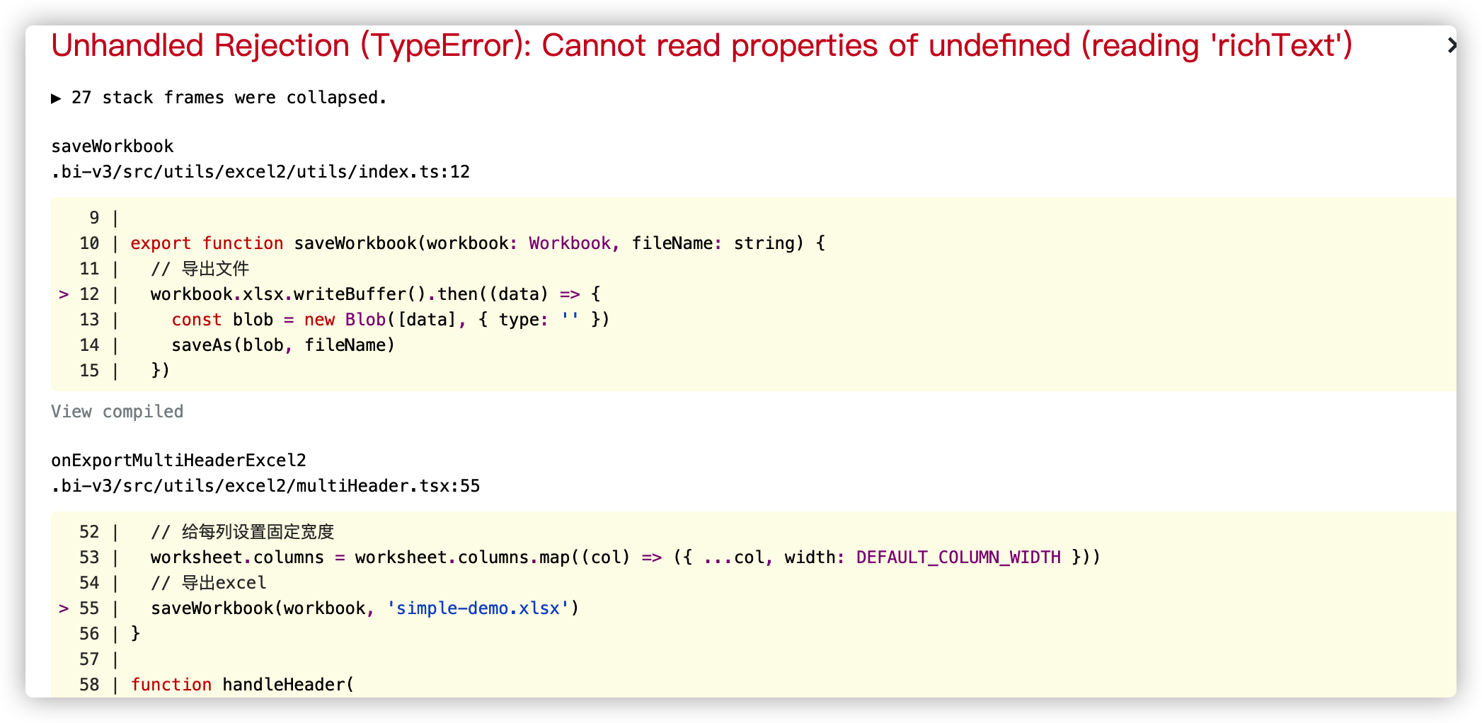 多表头导出有bug Cannot read properties of undefined (reading 'richText') · Issue #1 · cachecats/excel ...
