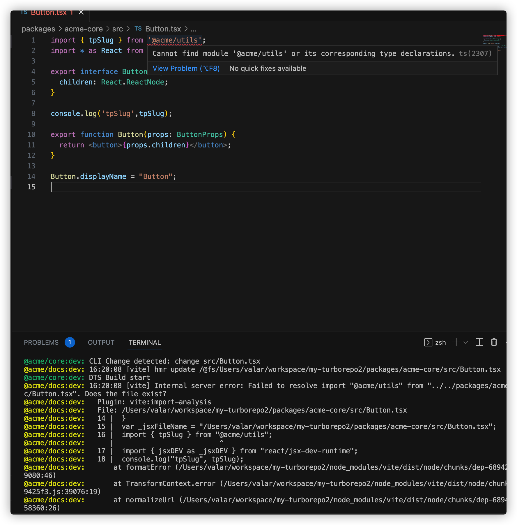 [turborepo] [ERROR] Could not resolve "@acme/utils" · Issue #5044 ...