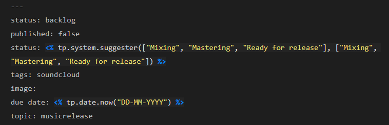Trying to create status for how long i am with each track in projects with templater ...